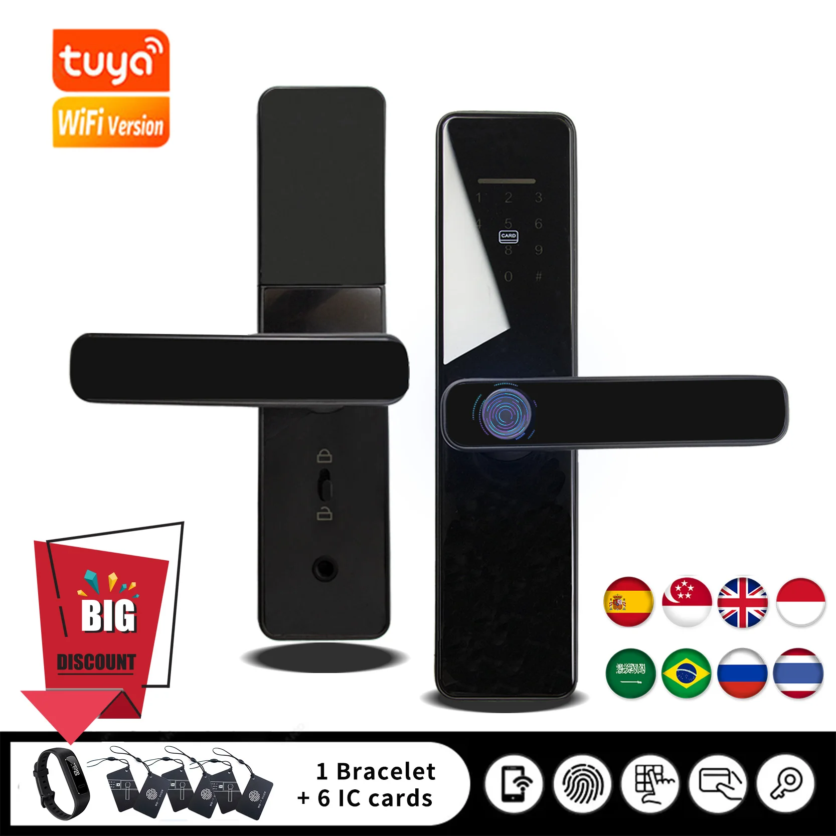 PHIPULO Tuya Wifi Smart Door Lock Digital Electronic Lock One-click ...