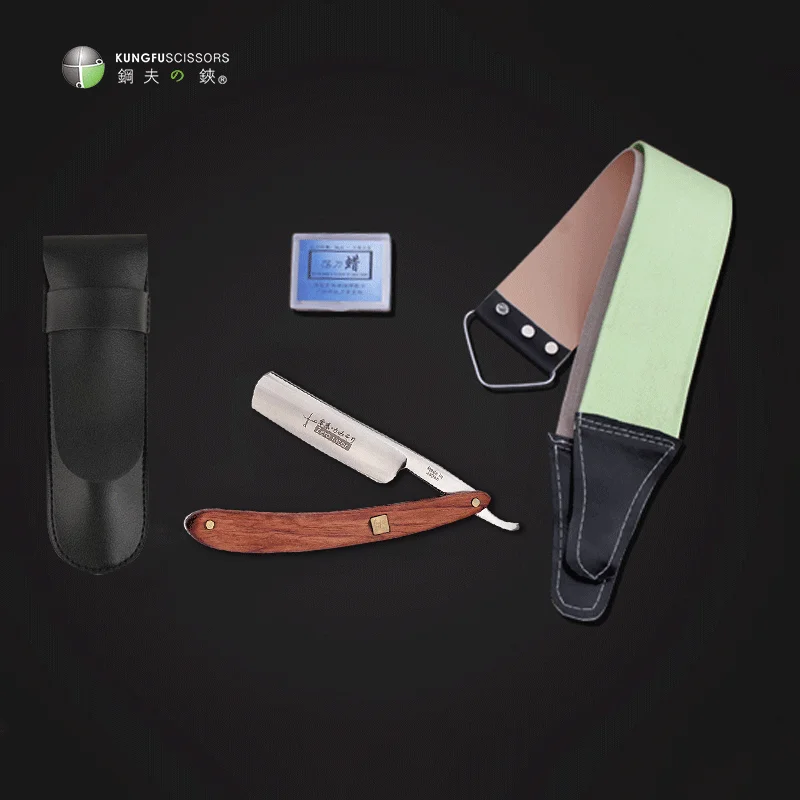 Straight-Edge-Hair-Shave-Razor-com-cabo-de-madeira-Sharp-Barber-Folding ...