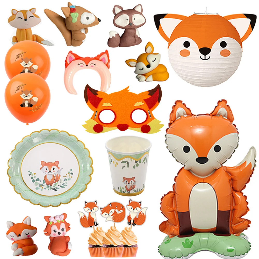 Fox-Birthday-Party-Decor-Supplies-Tableware-Balloon-Cupcake-Toppers ...