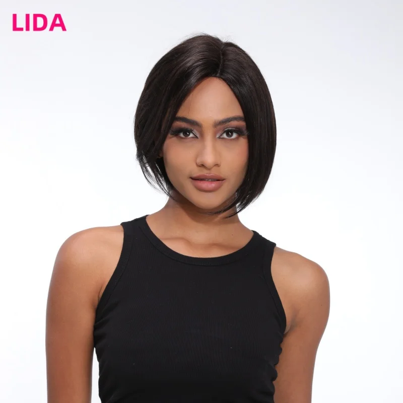 Lida curto peruca feminina em linha reta cabelo humano bob peruca ...