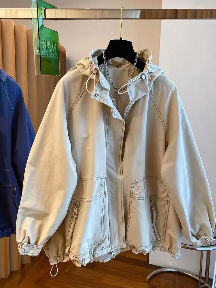 Moda casual com capuz trench coat único breasted zip up manga comprida ...