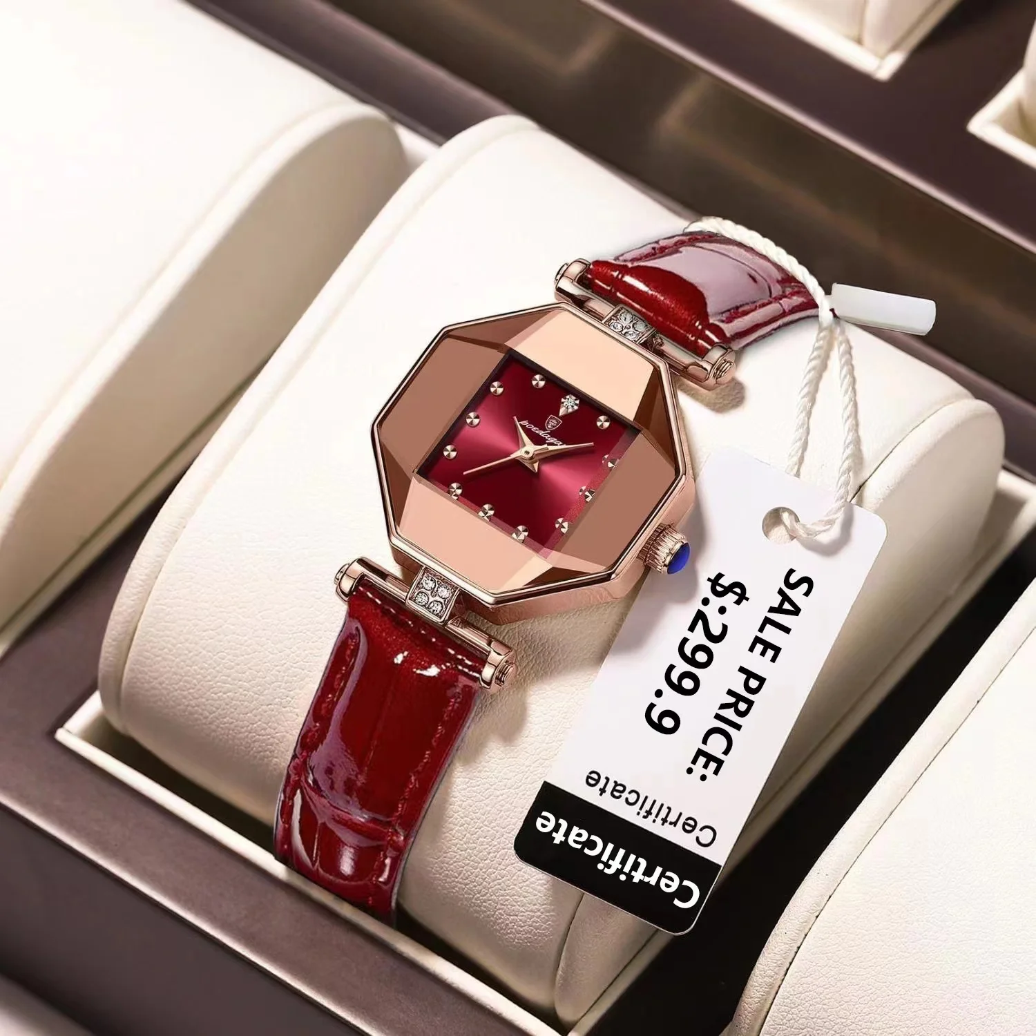 2022 Luxury Quartz Watch Girl's Elegant Fashion Red Dial Waterproof ...