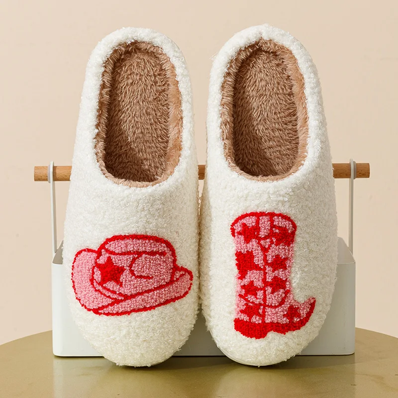 Women-s-Home-Slippers-Cowgirl-Boot-Hat-Fluffy-Country-Nashville-Slides ...