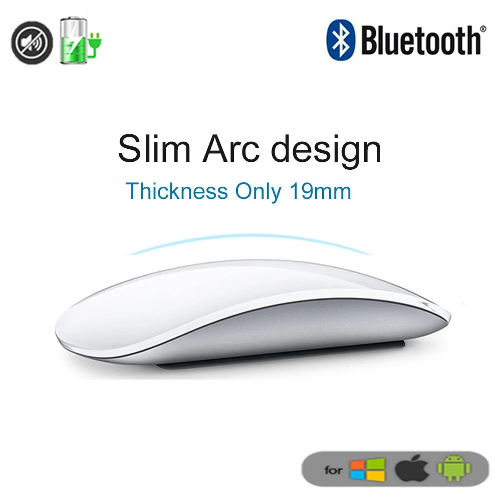 Mouse sem fio Bluetooth Recarregável Arc Touch Magic Mouse Silencioso Fino Ergonômico Mini Mice ...