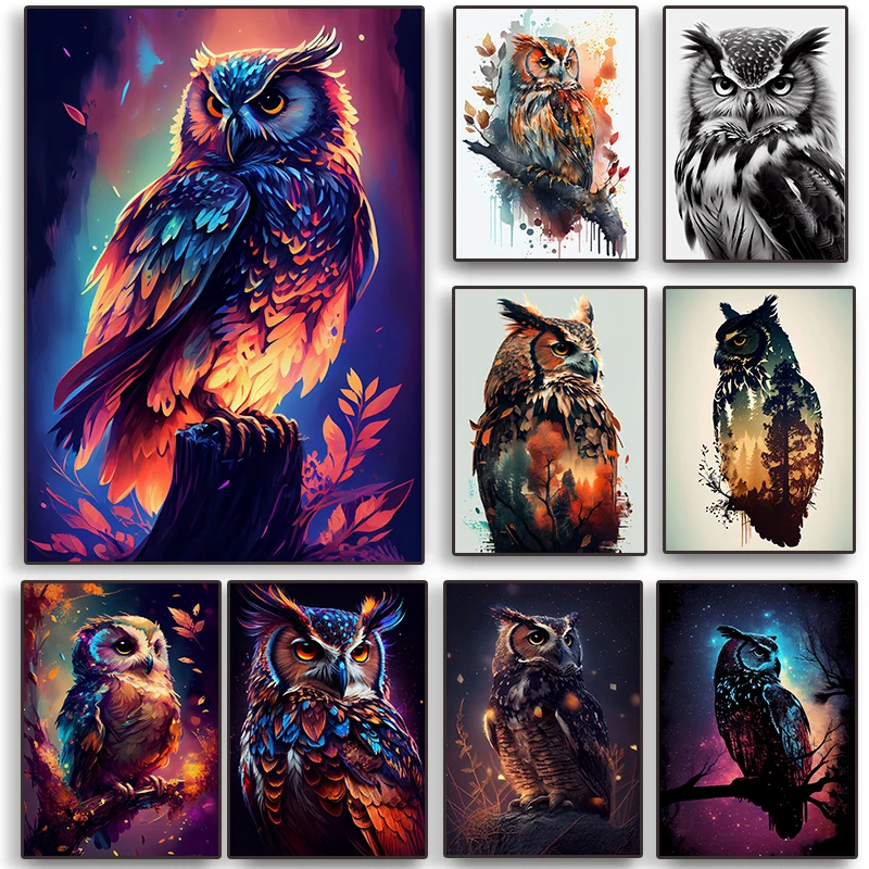 Cool-Owl-Design-Various-Styles-of-Owl-Posters-Canvas-Painting-Print ...
