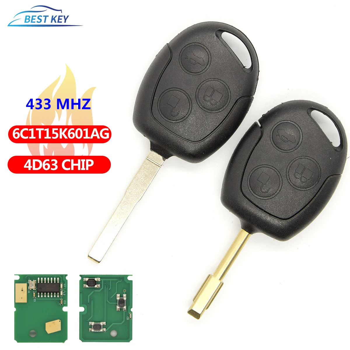 Best Key 3 Buttons Remote Key Fob 315mhz 433mhz 4d60 Id63 Chip For Ford ...