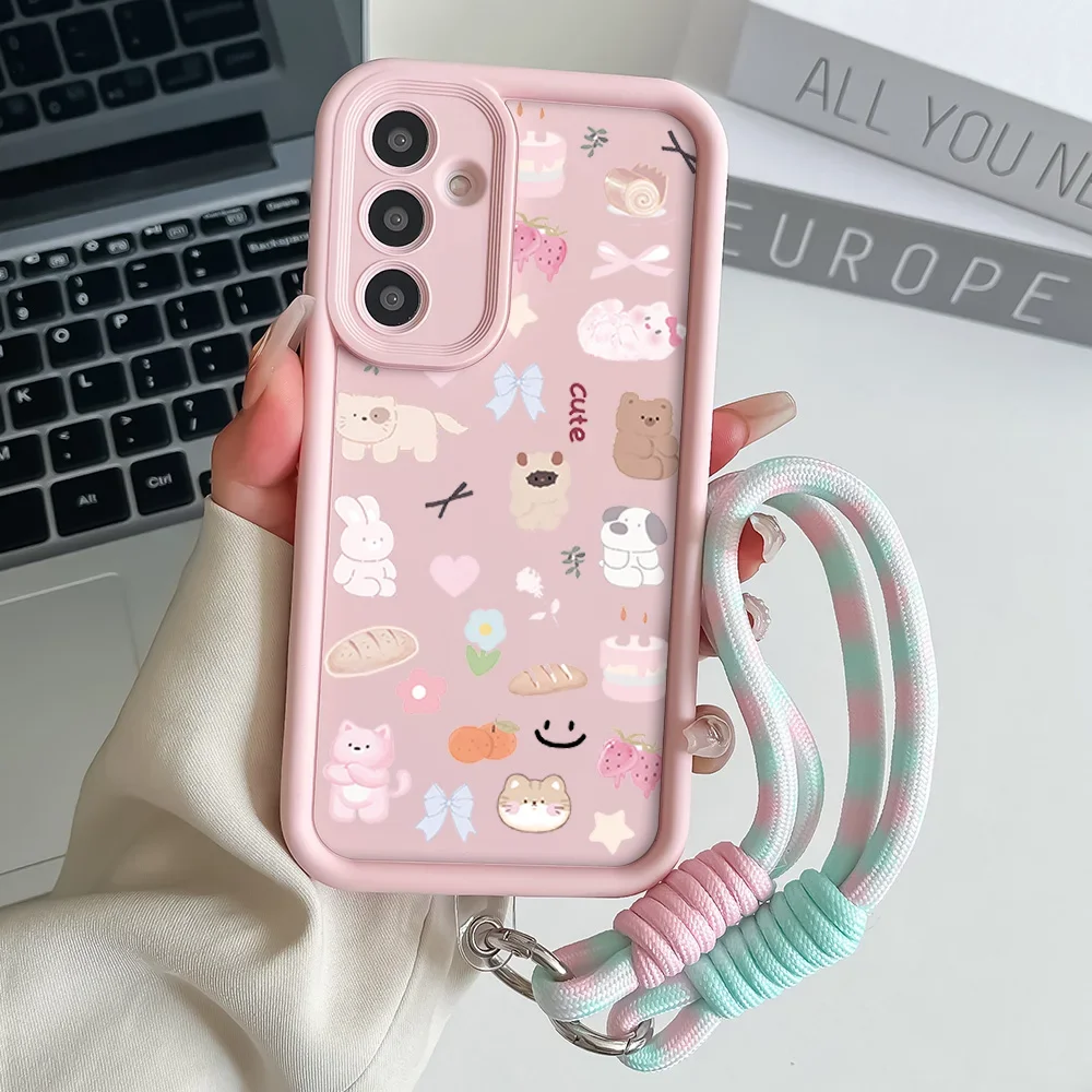 Cute Pattern Wrist Chain Phone Case for Samsung A54 34 24 55 35 25 73 ...