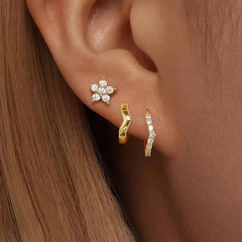 3PCS Stainless Steel Zircon Heart Hoop Earring Set for Women Daith Lobe ...