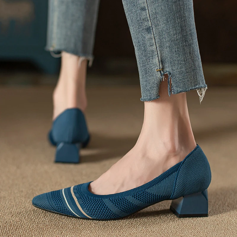 Mixed Colors Stretch Knit Shoes Women Pumps 2023 Summer Breathable Mesh ...
