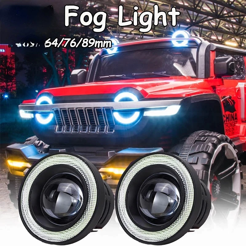 2PCS Round LED Fog Lamp Car LED Lens Universal 30W COB Angel Eyes Fog ...