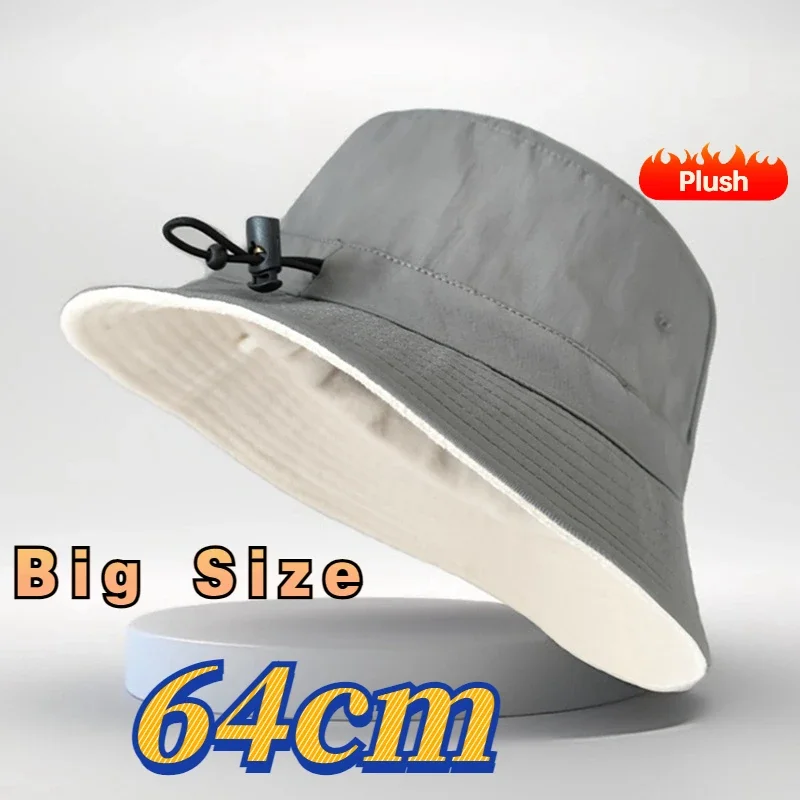 XXL Big Size 60-64cm Velvet Bucket Hats Winter Big Head Circumference ...