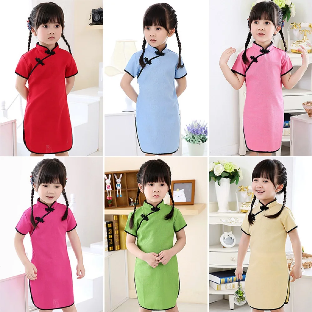 Girls-Chinese-Traditional-Dress-Qipao-Cheongsam-Party-Costume-Silky ...