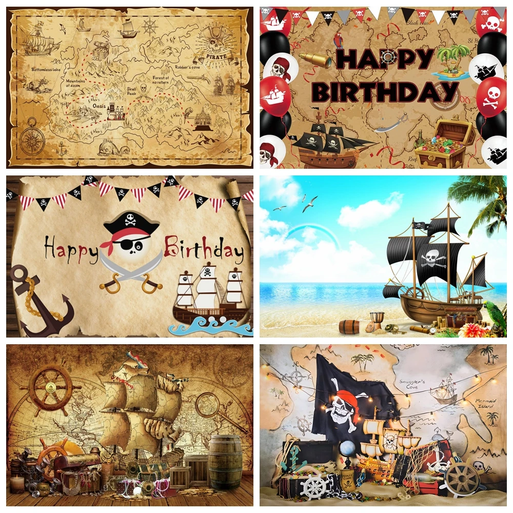 Boy Happy Birthday Party Backdrops Retro Pirate Captain, 44% OFF