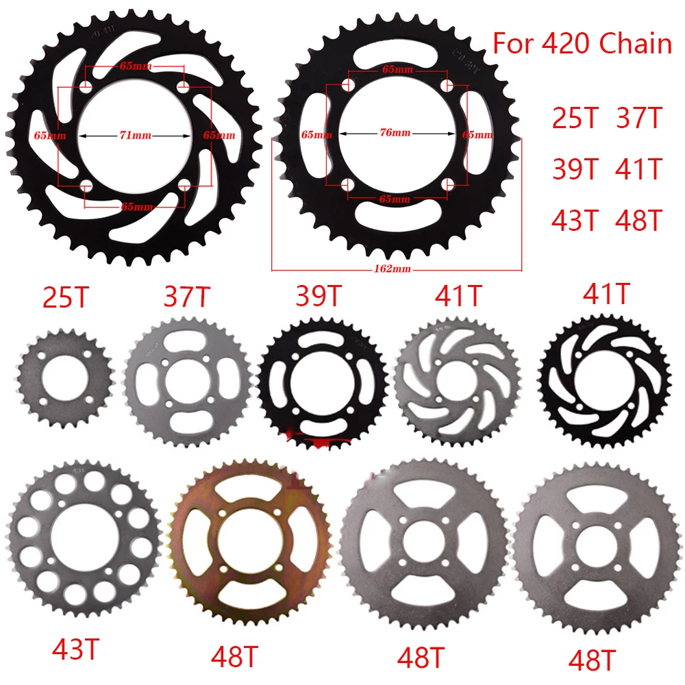 420 Chains 25T/37T/39T/41T/43T/48T Rear Sprocket Cog for Dirt Pit Bike ...