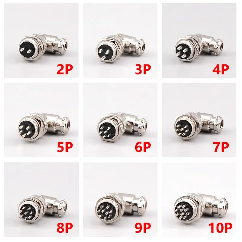 GX16 M16-2 3 4 5 6 7 8 9 10 Pin 16mm Aviation Connector Elbow 90 Degree ...