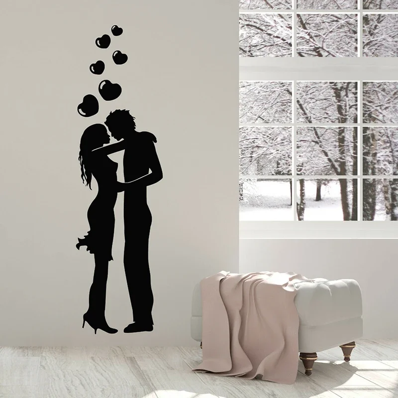 Vinyl-Wall-Decal-Kissing-Couple-Love-Romantic-Love-Hearts-Wall-Stickers ...