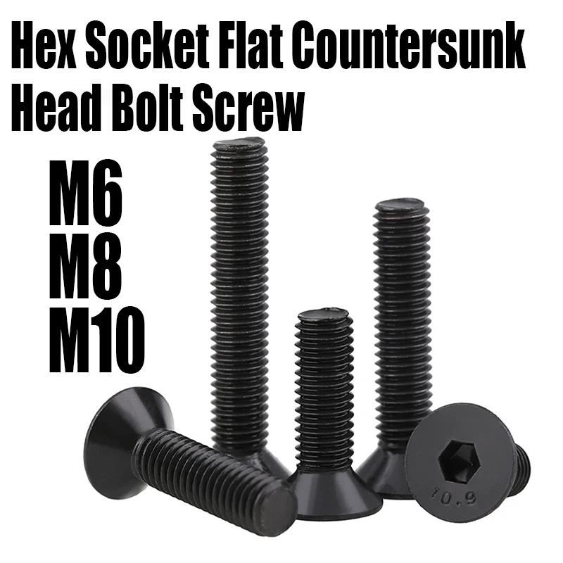 1-5PCS-M6-M8-M10-Black-Grade-10-9-Carbon-Steel-DIN7991-Hexagon-Hex ...