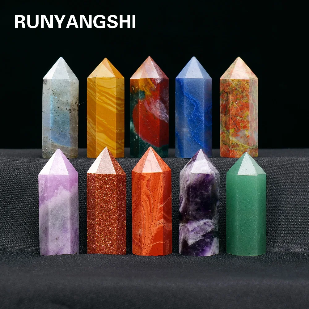 45mm-Crystal-Points-Wands-Set-Natural-Carved-6-Faceted-Point-Prism-Wand ...