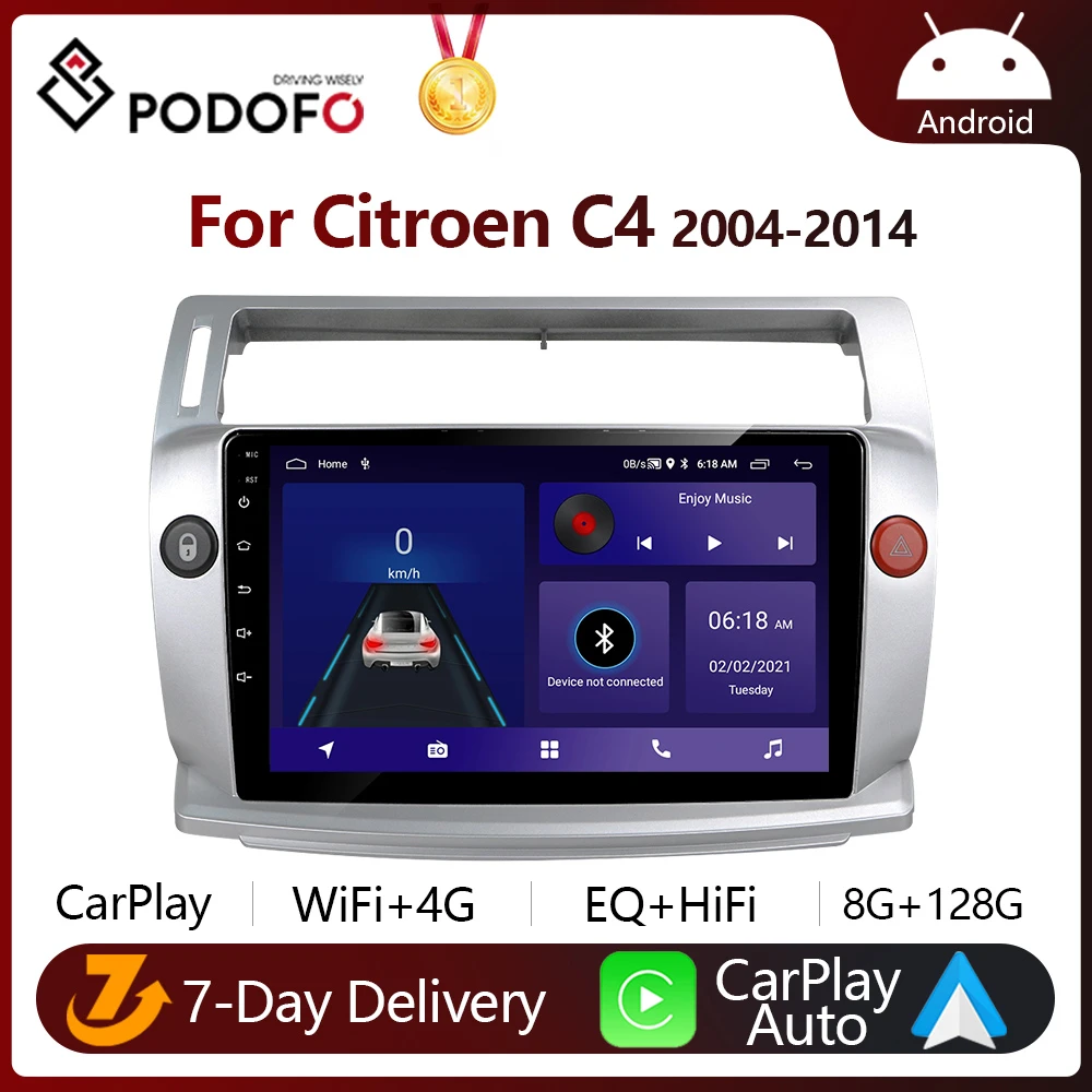 Podofo 2din CarPlay Android Car Radio For Citroen C4 C Triomphe C Quatre 2004 2014 Multimedia ...