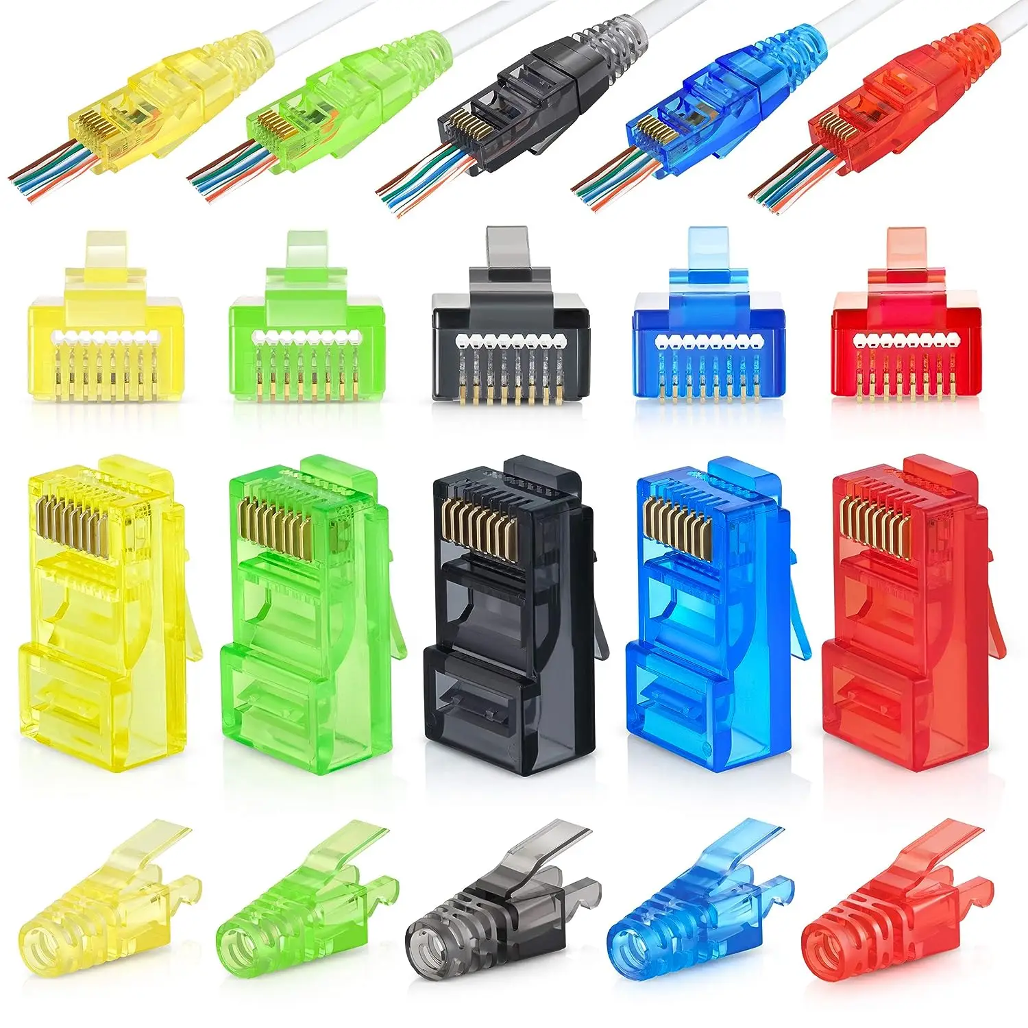 Confezione-da-50-50-RJ45-Cat6-passa-attraverso-connettori-e-stivali ...