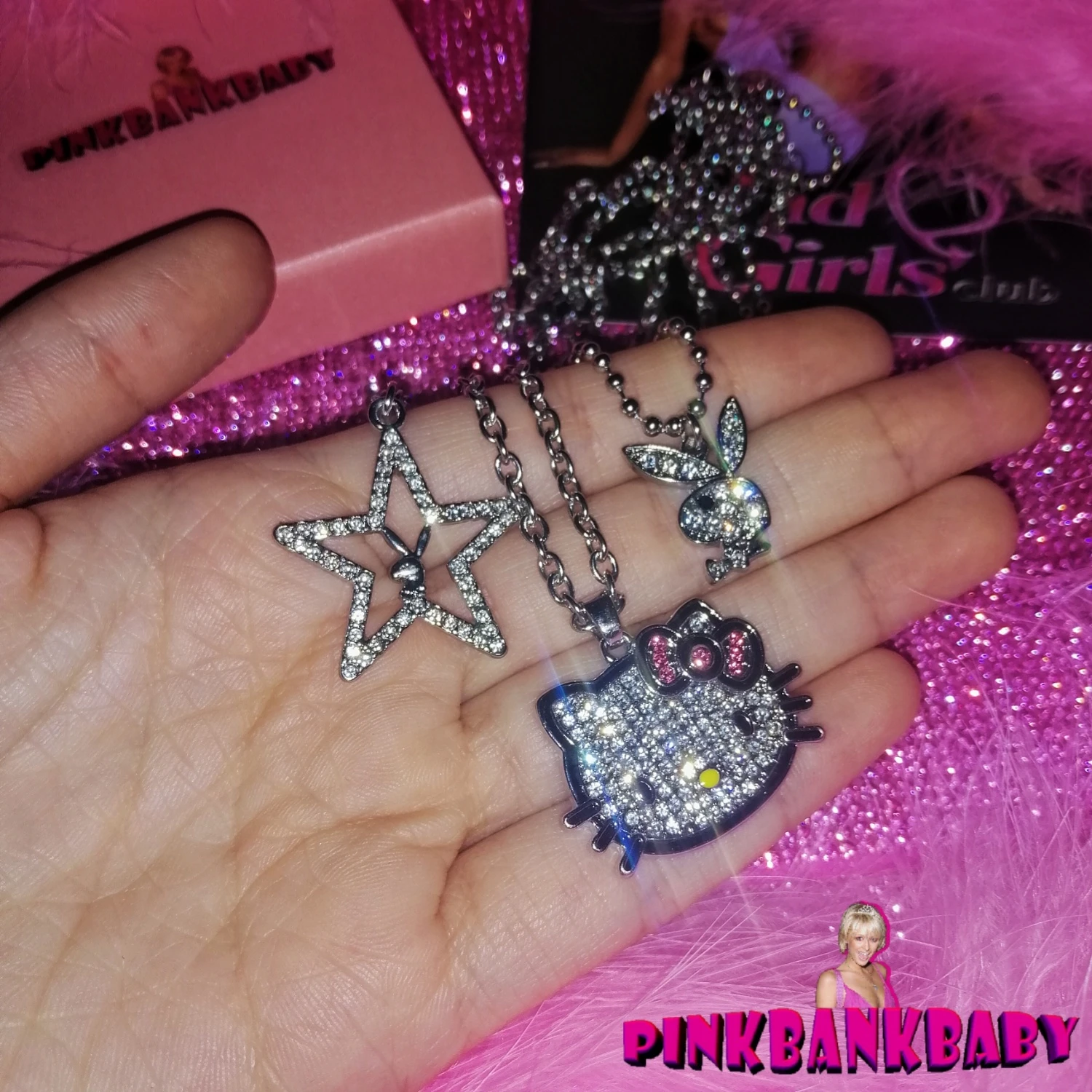 Y2k Hello Kitty Sanrio Necklace with Chain Alloy Silver Crystals Female ...