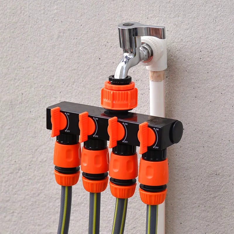 1 In 4 Out 5-Way Water Tap Splitter Independent Control Valve Garden ...
