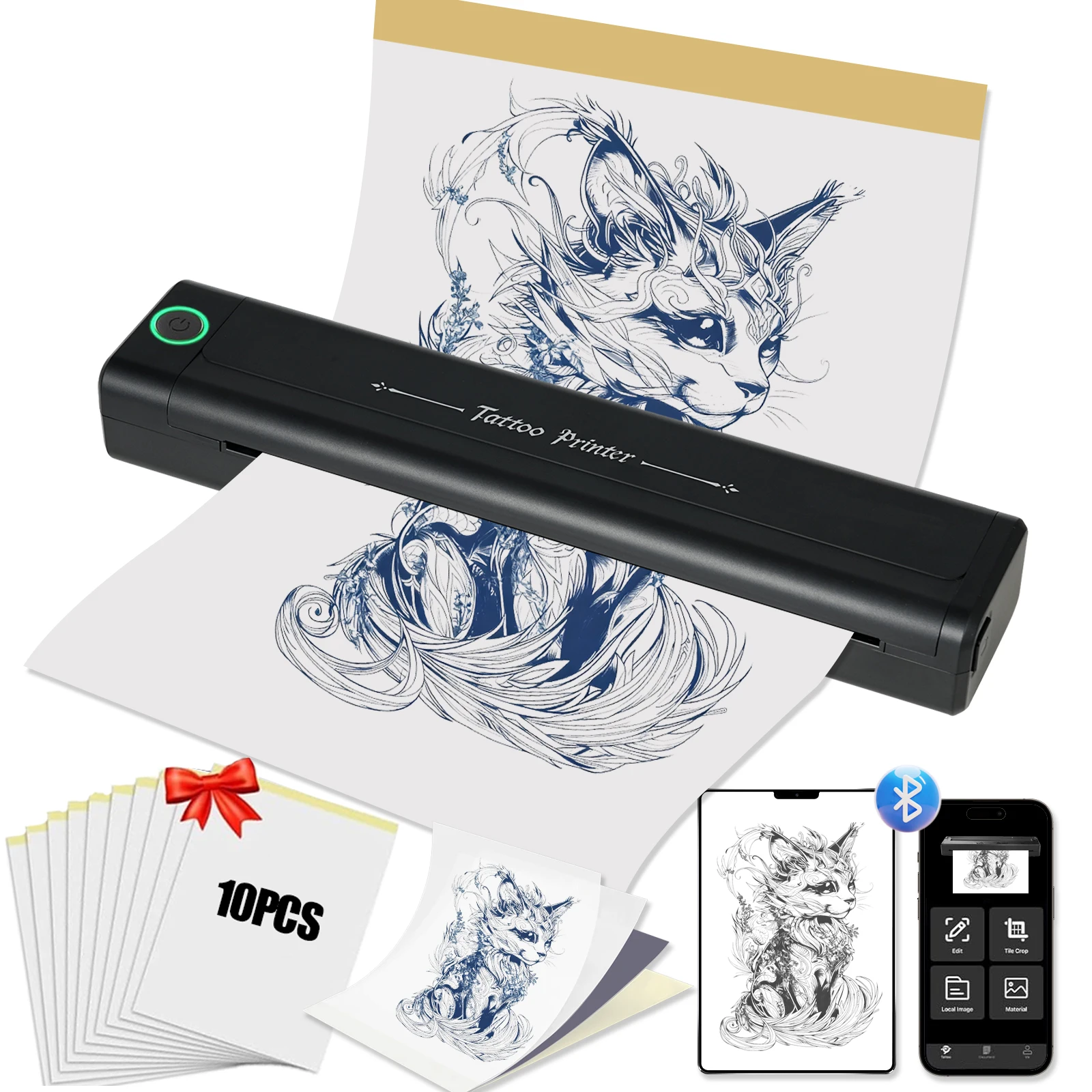 2025 New Wireless Tattoo Stencil Printer with 10 pcs Transfer Paper ...