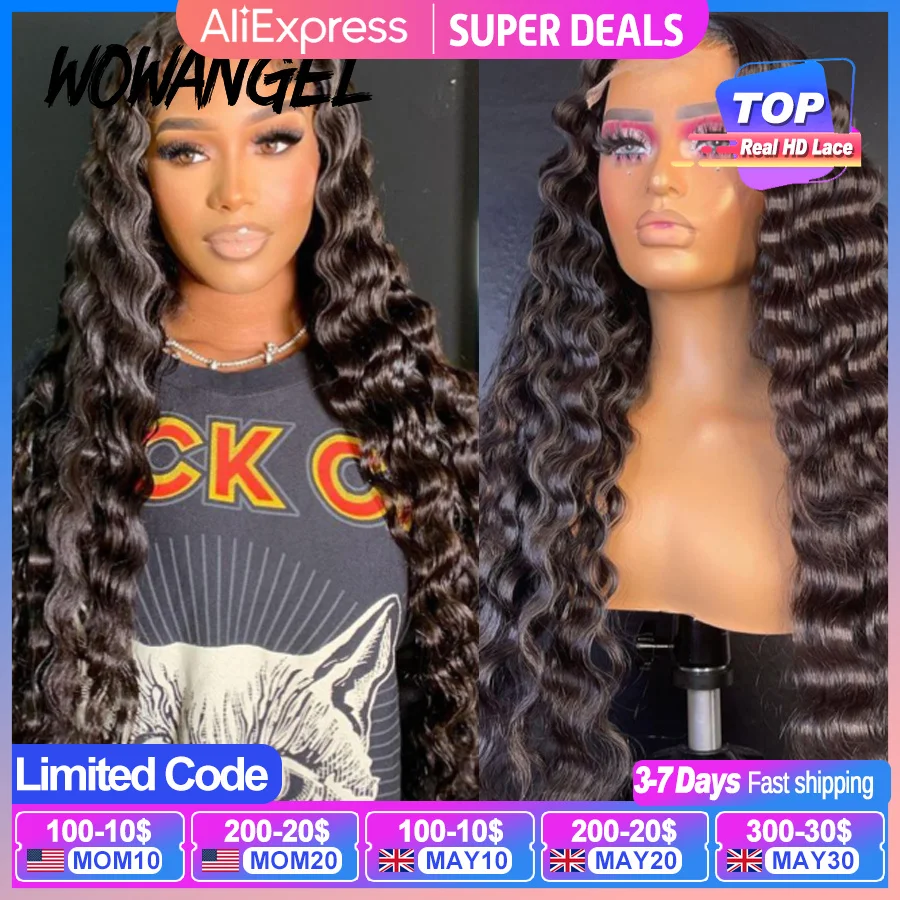 Wow Angel HD Lace Frontal Wigs 34inch Deep Wave Wigs 13x6 Full Lace Front Human Hair Wigs Melt ...