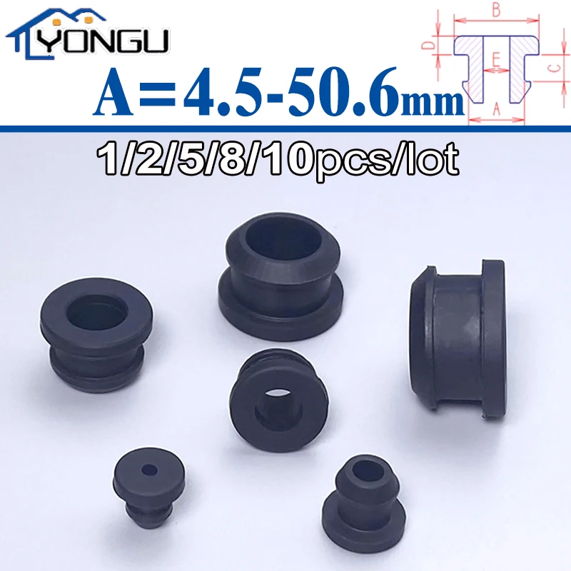 Black Silicone Rubber Grommet High Temperature T type Plug with hole ...