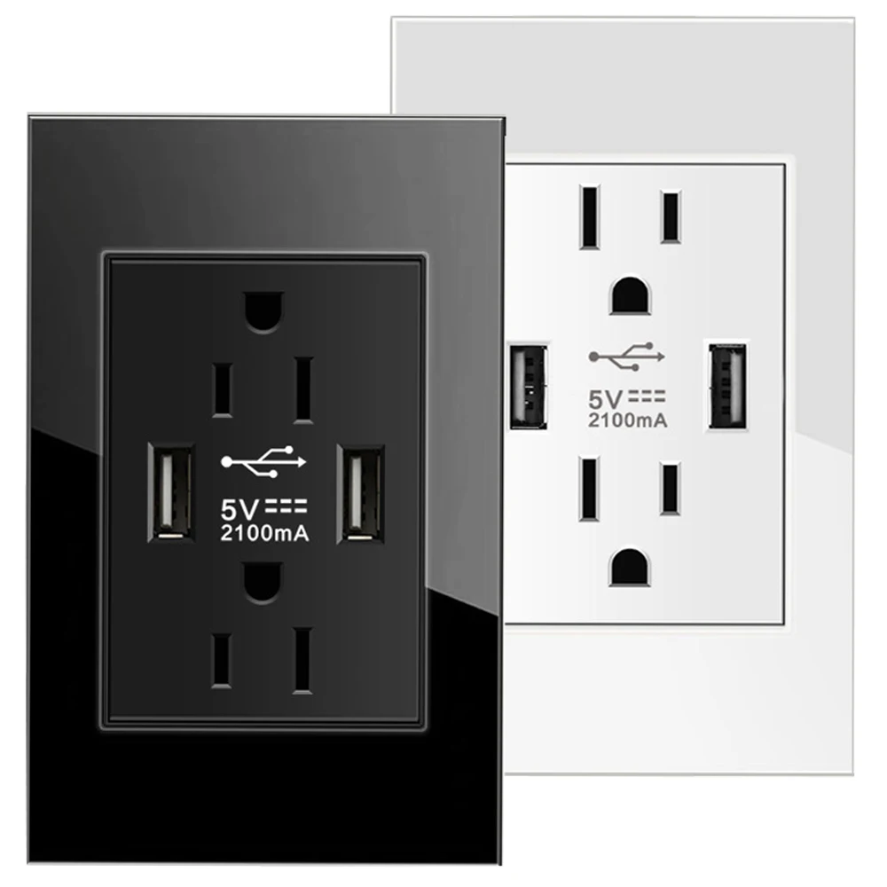 Us Wall Duplex Plug Sockets 15a Electrical Outlets 2.1a Dual Usb Power ...