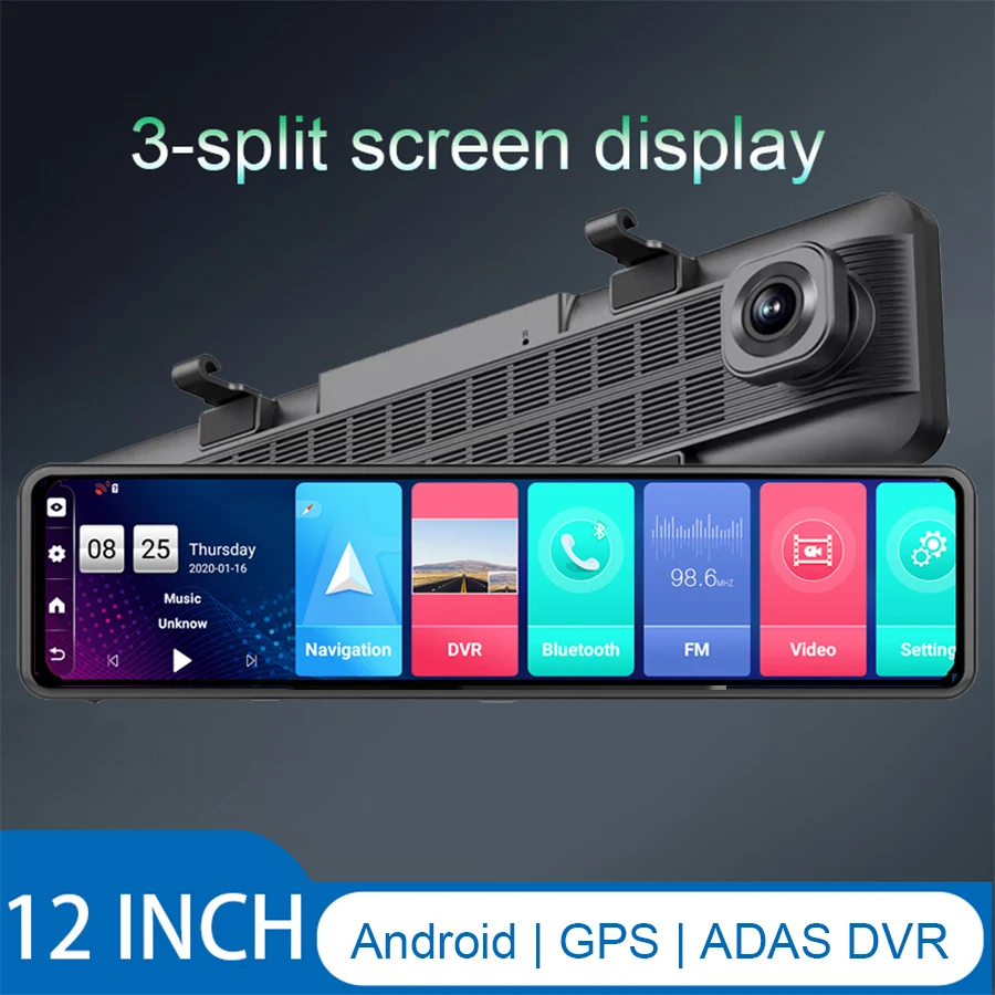 12 inch Rearview Mirror ADAS 4G Dash Cam WiFi Bluetooth GPS Navigation ...