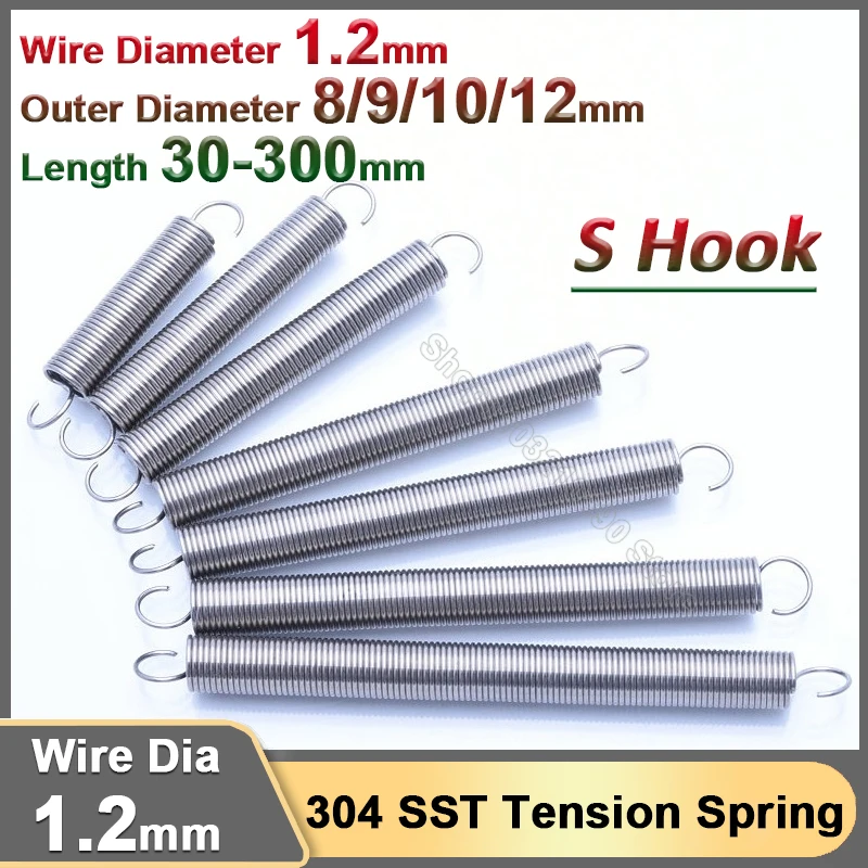 1-2mm-Open-S-Hook-Tension-Spring-Stainless-Steel-Extension-Pullback ...