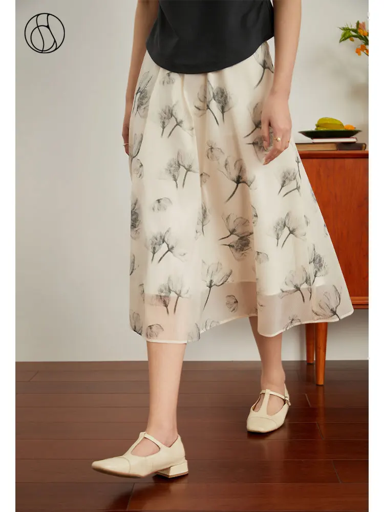 DUSHU-Chinese-Style-Ink-Halo-Dyed-Flower-Half-Length-Skirt-For-Women ...