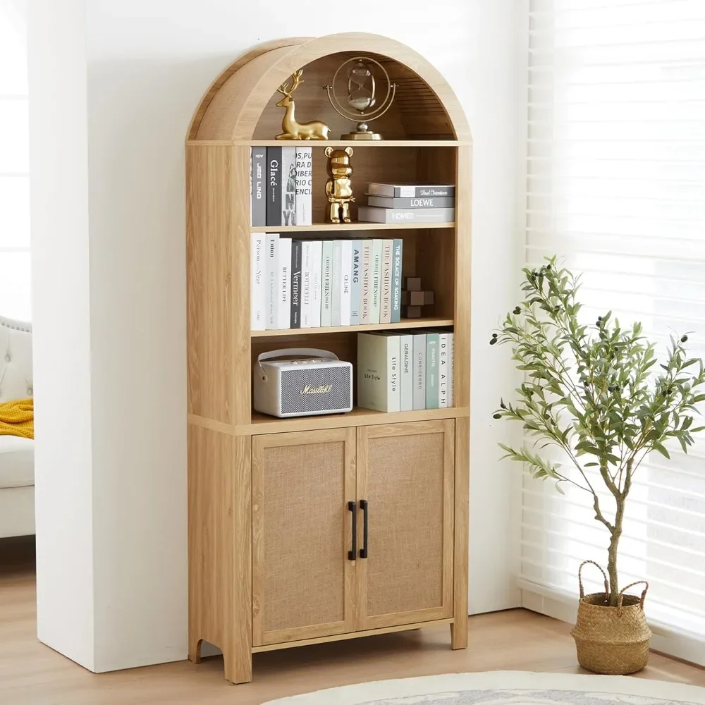 71-Arched-Bookcase-with-Storage-6-Tier-Cabinet-with-Door-Bookshelf ...