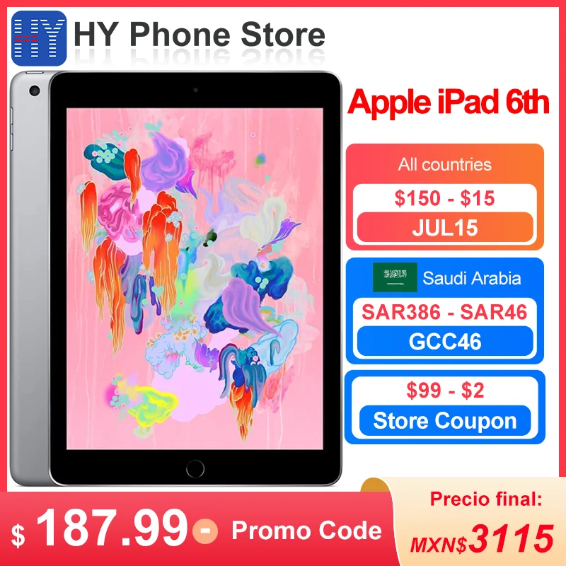 Apple ipad 6th Gen 2018 Model Tablet PC iOS A10 Fusion 9.7 inch Screen 8MP Camera with Touch ID ...