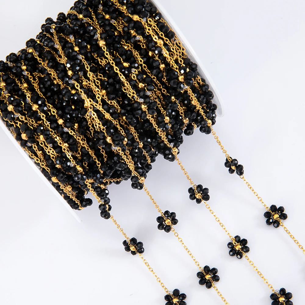 2Meters-1Meter-Stainless-Steel-Black-Crystal-Flower-Chains-Natural ...