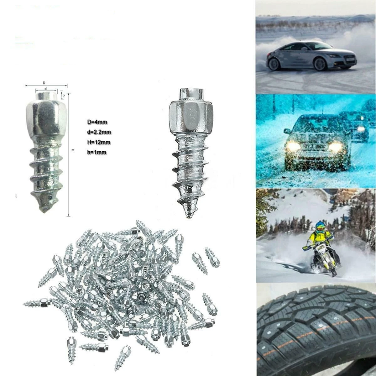 100/200Pcs Car Tire Studs Anti Slip Screws Nails Auto Motorcycle Bike ...