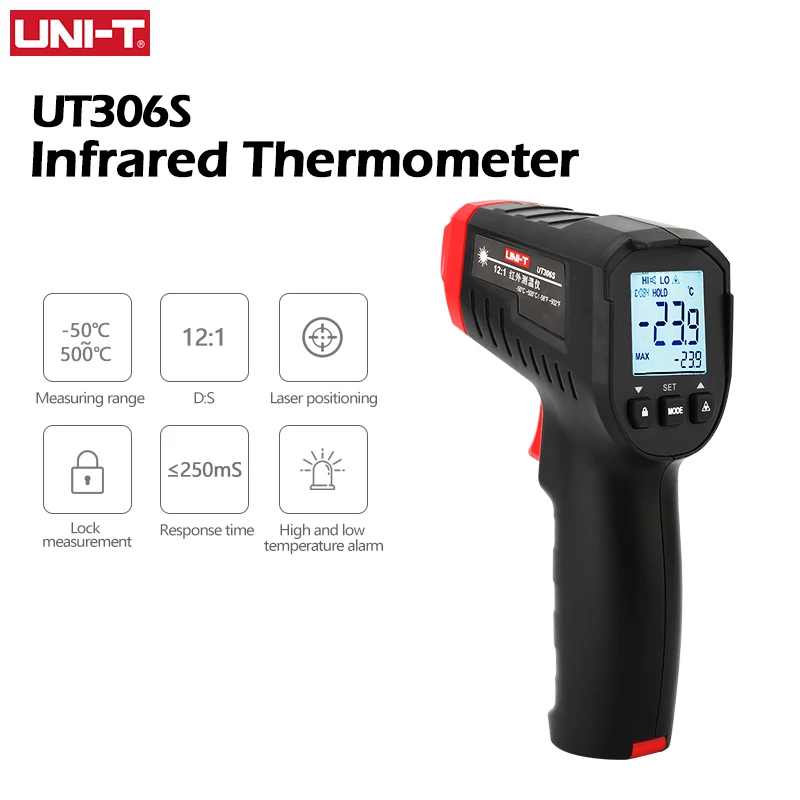 UNI-T Infrared Digital Thermometer UT306S Non-contact Temperature Meter ...