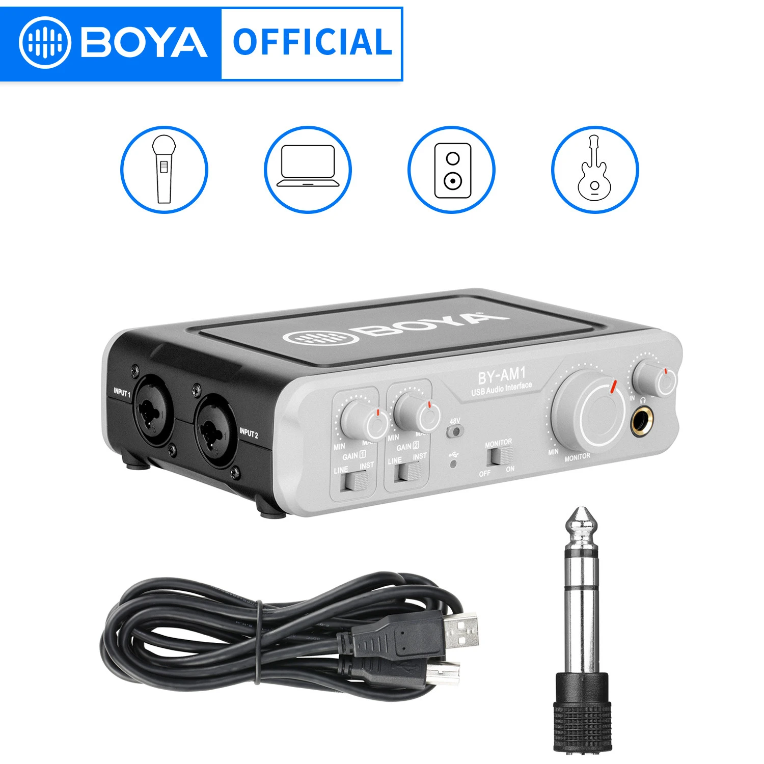BOYA BY-AM1 Dual-Channel Audio Mixer USB Audio 6.35mm/XLR Combo Inputs ...