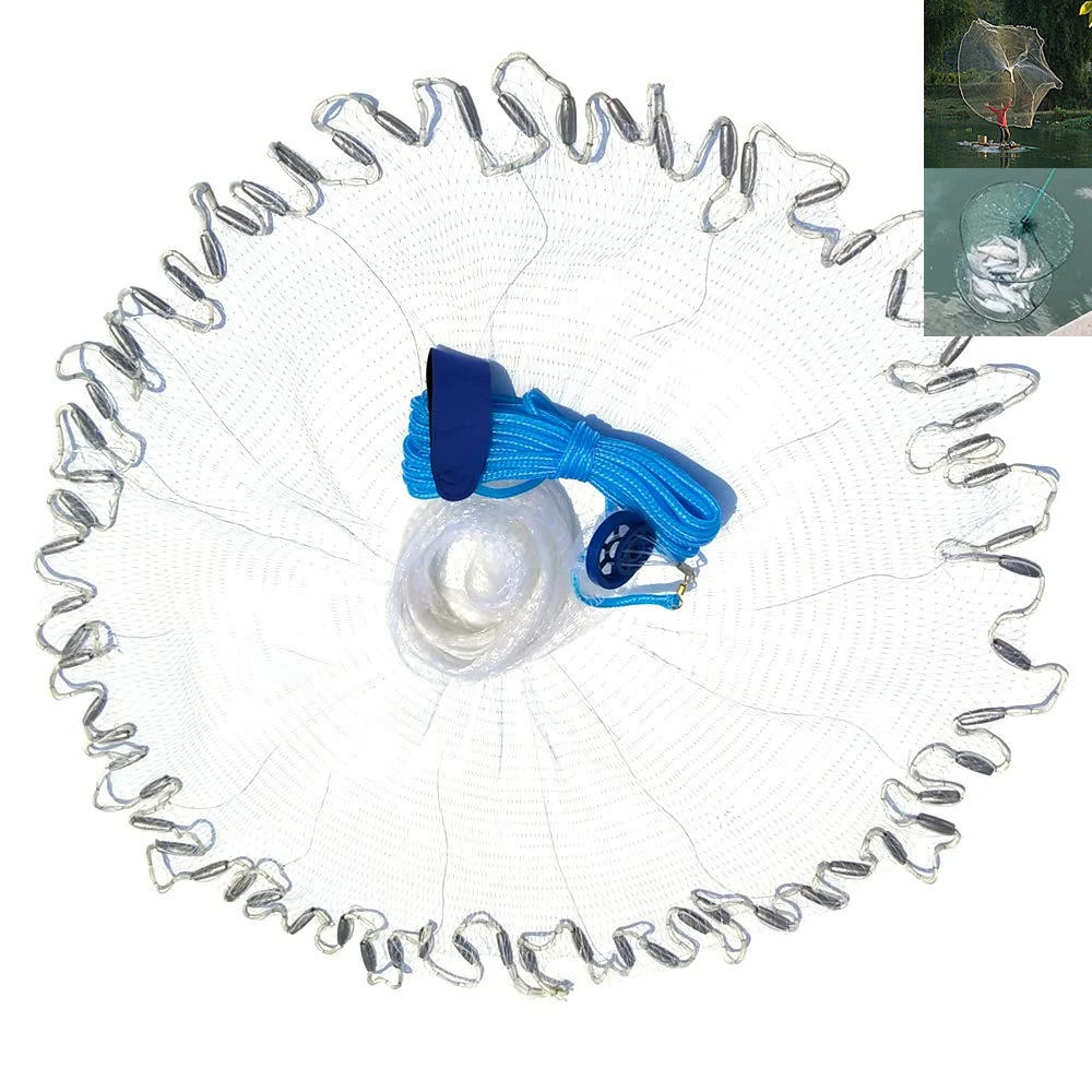 Cast Net 7Ft Radius Bait Net for Fishing Small Mesh Size Throw Cast Net ...