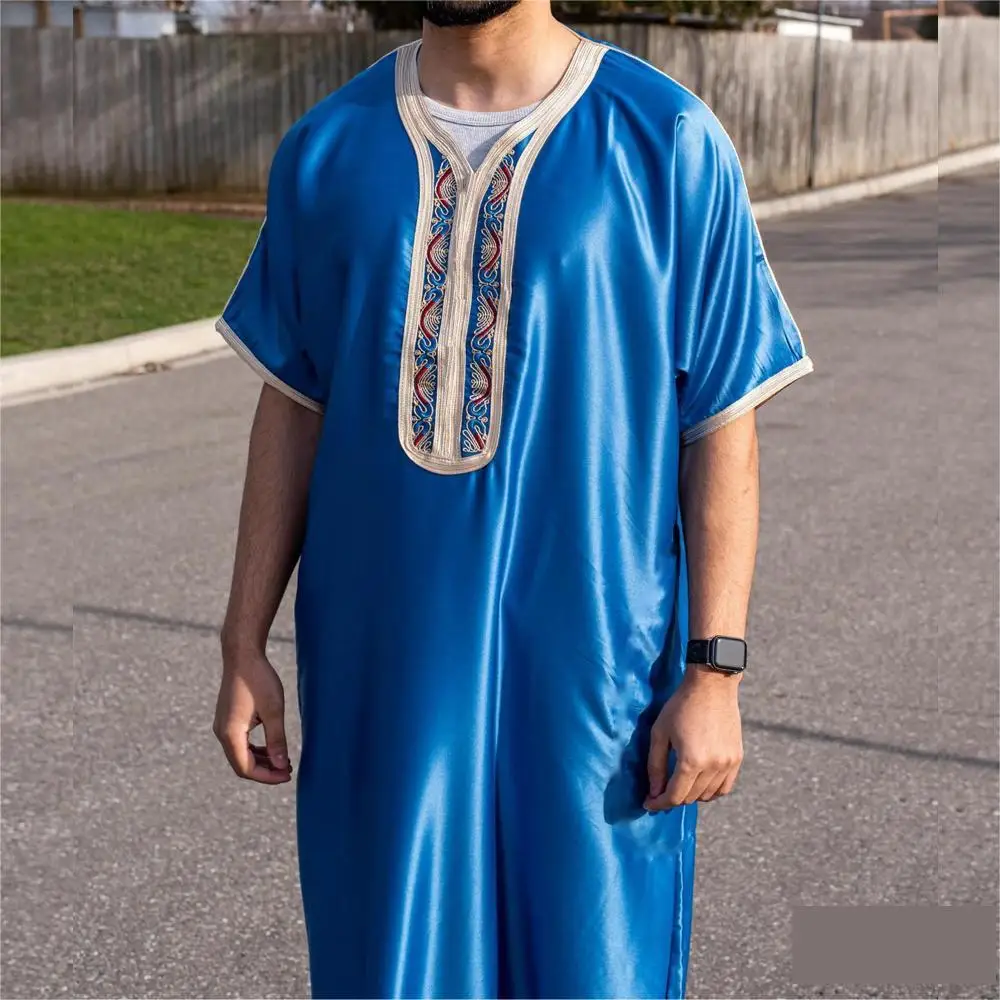 2023-New-Vertical-Strip-Male-Muslim-Mid-sleeve-Robe-Saudi-Arabia-Robe ...