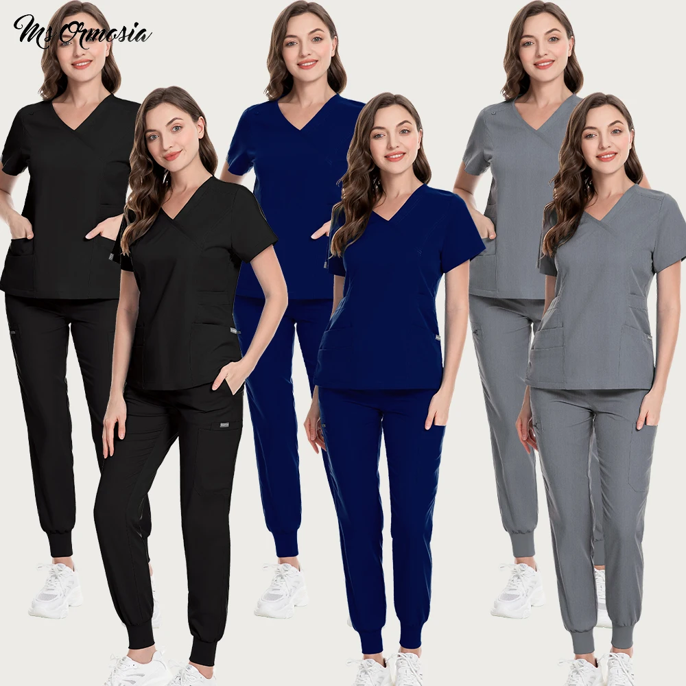Medical Scrubs Set Top Pants Doctor Nurse Uniform Lab Clothes Beauty ...