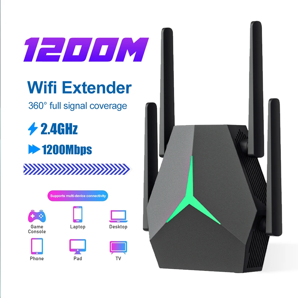 5G AC1200 Dual-Band WiFi Repeater 1200M Wireless Signal Extender 2.4G ...