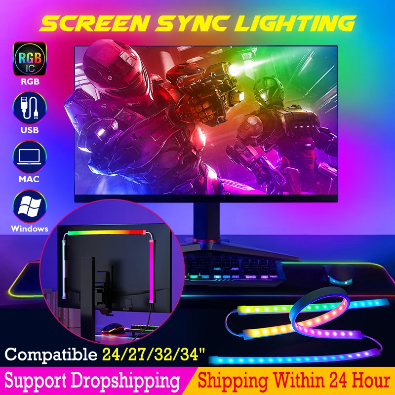 Computer-Monitor-Screen-Ambient-Backlight-For-24-34-Inch-Color-Real ...