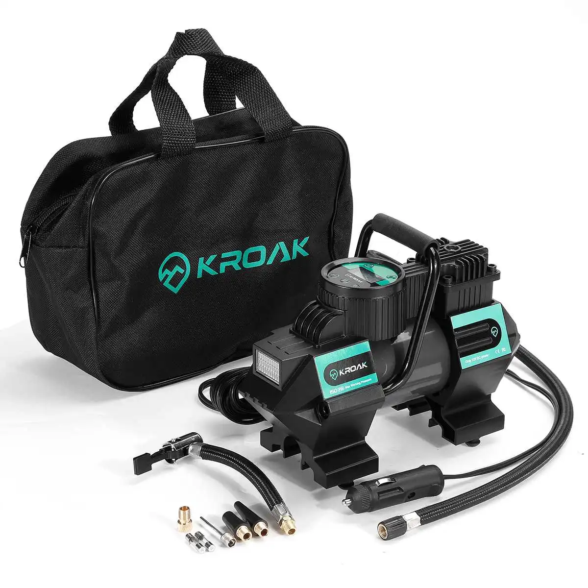 KROAK-Portable-Car-Air-Compressor-With-Pressure-Gauge-150PSI-DC-13-7V ...