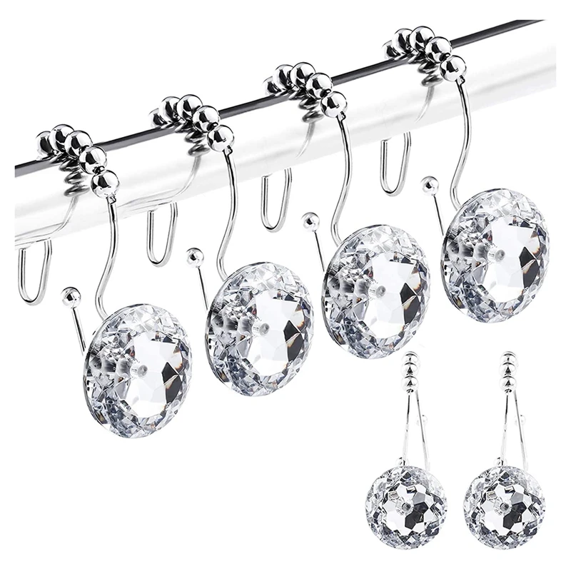 12PCS-Set-Shower-Curtain-Hooks-For-Bathroom-Stainless-Steel-Shower-Ring-Hangs-Round-Crystal-Hook ...