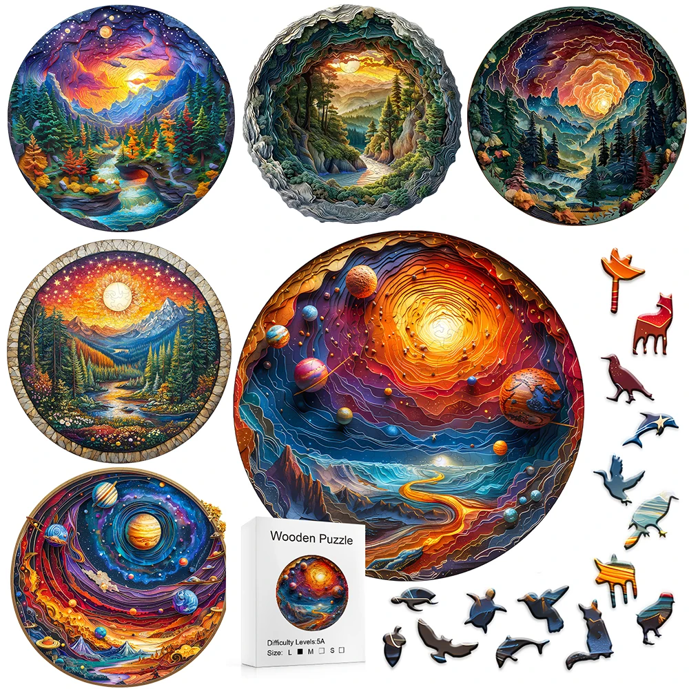 Wooden Puzzle for Adults-3D Sunset Forest Wooden Puzzle Unique Shape ...