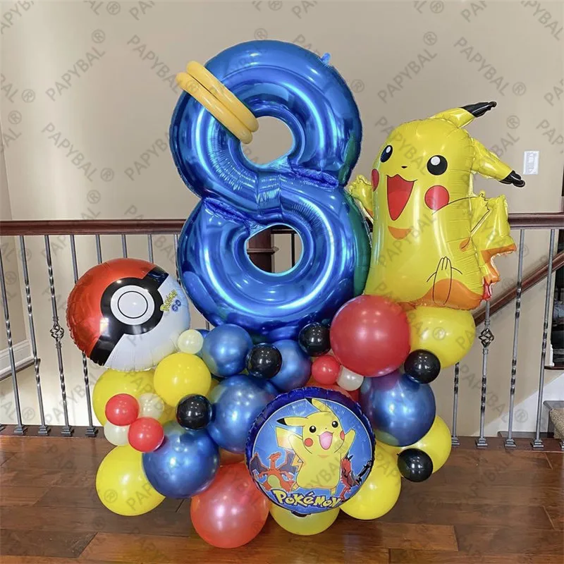 45-adet-karikat-r-Pokemon-Pikachu-balon-Set-mavi-numaras-folyo-balonlar ...