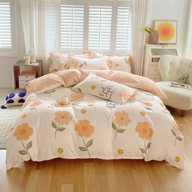 Small Fresh Style Thickened Cotton Brushed Four-piece Student Dormitory ...