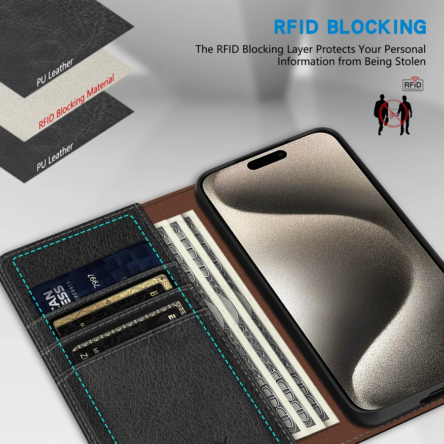 Luxurious Leather Flip Wallet Case with Card Slot & Magnetic Stand for ...